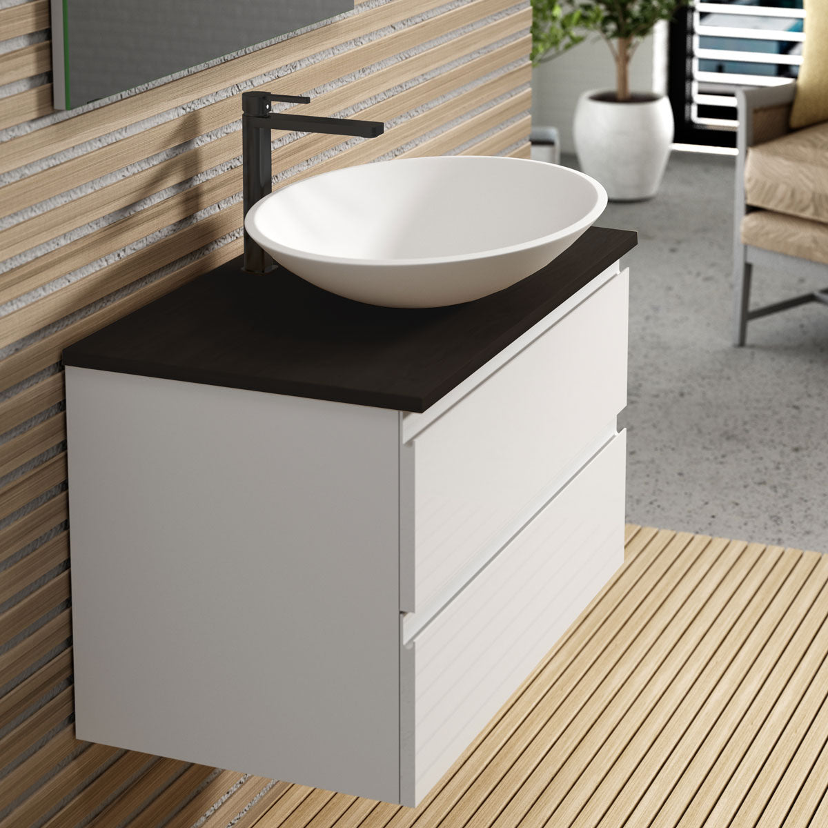 Bänkskiva Solid Surface Tenfors 80x45 cm Svart Matt – Kakelgiganten